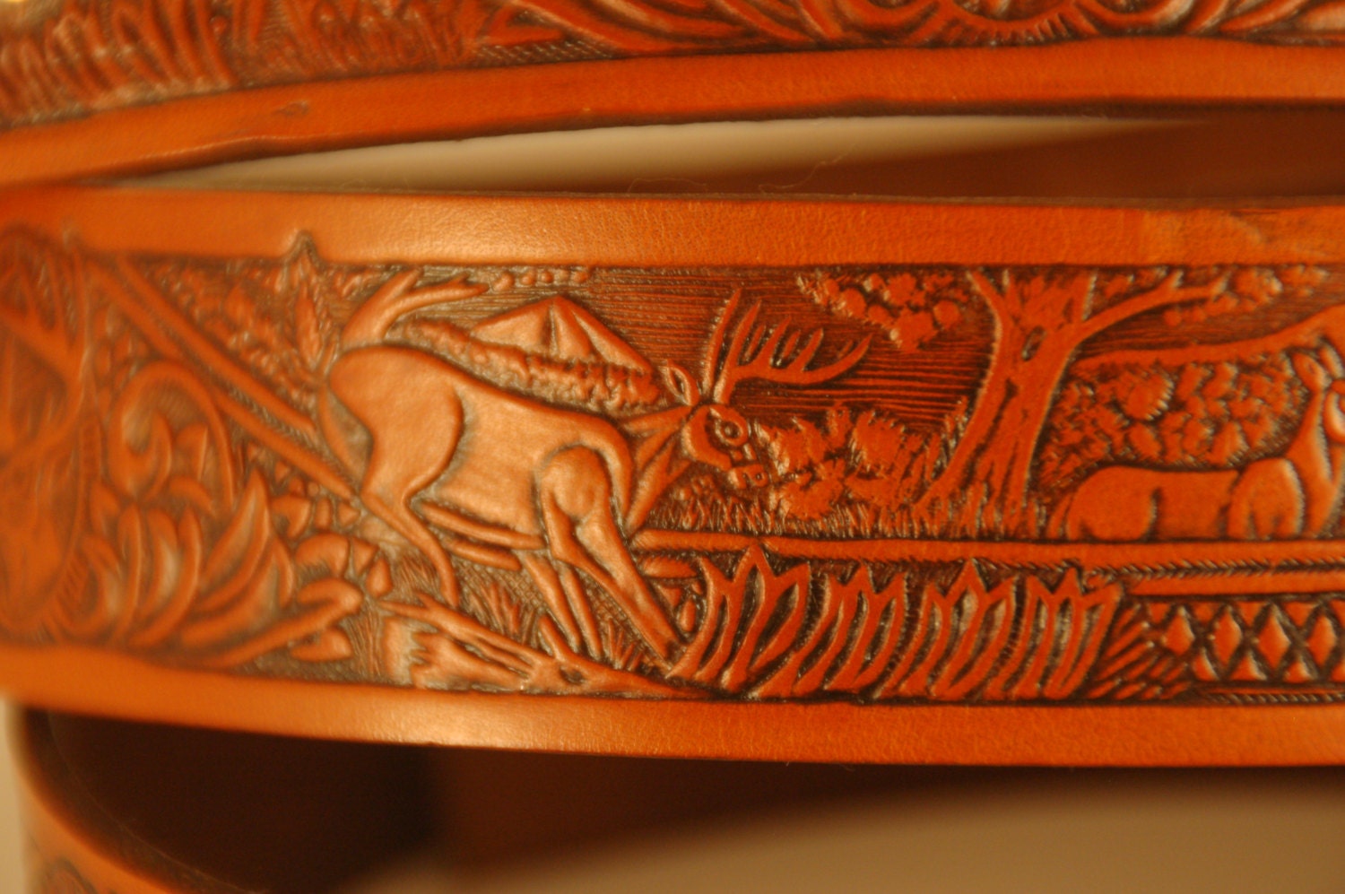 Deer Leather Belt Embossed - Etsy