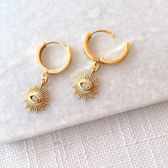 Starburst Huggies Hoops Gold Hoops Star Earrings Celestial - Etsy