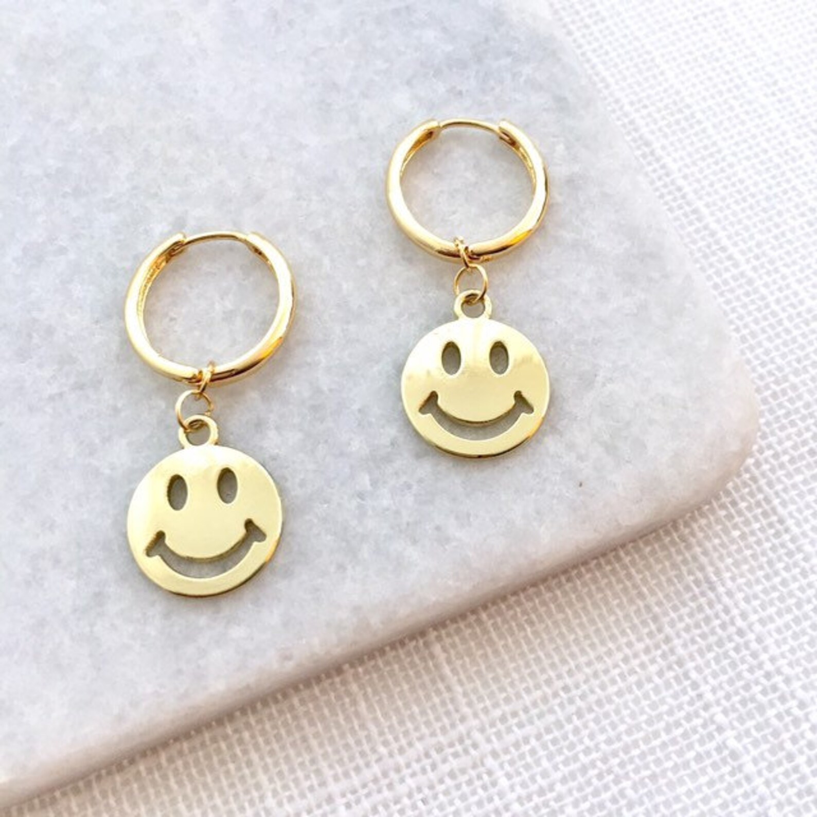 Gold Filled Smiley Face Huggies Hoops Earrings EMOJI Huggie | Etsy