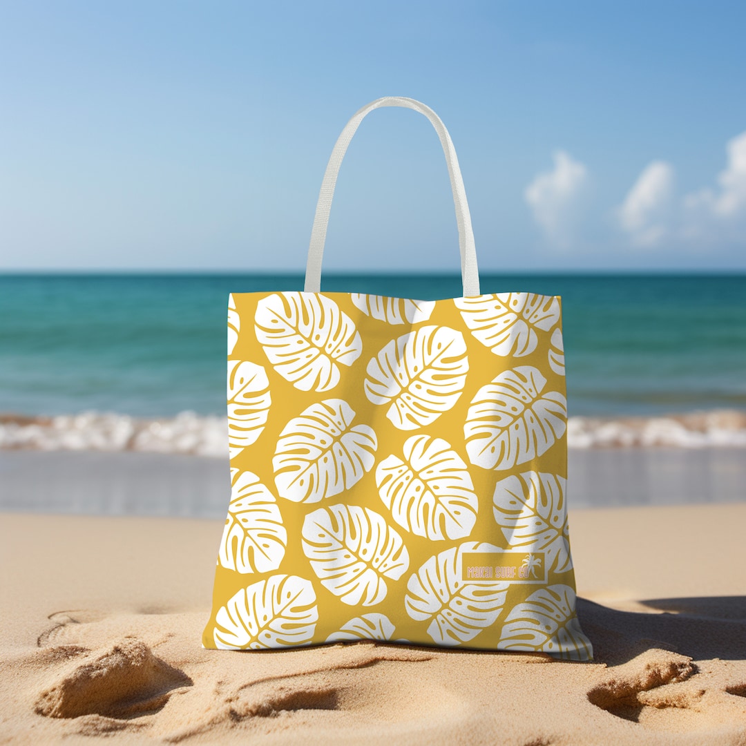 Makai Surf Co Mustard Monstera Palm Beach Tote Bag - Etsy