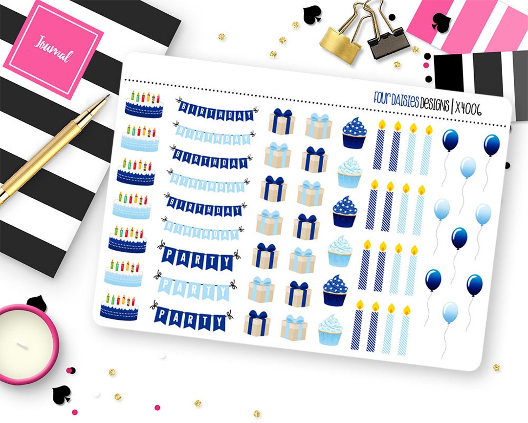61 Blue Birthday Planner Stickers for Erin Condren Life Planner, Plum ...