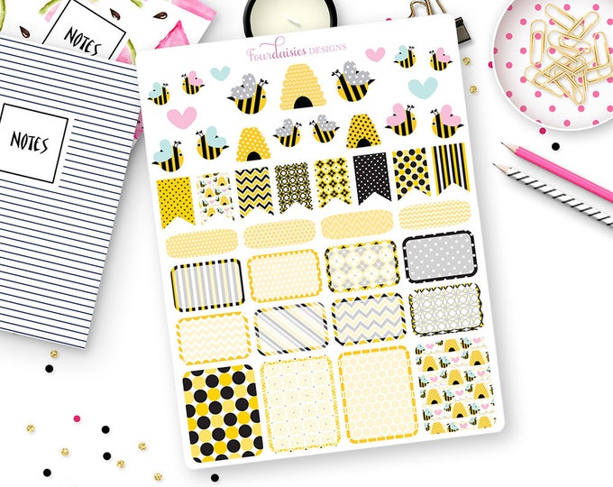 43 Honey Bee Themed Stickers for Erin Condren Life Planner, Plum Paper ...