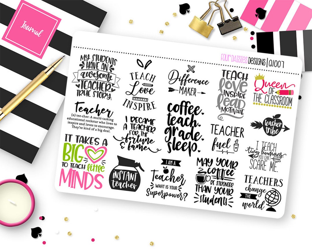 Teacher Quotes Planner Stickers for Erin Condren Life Planner, Plum ...