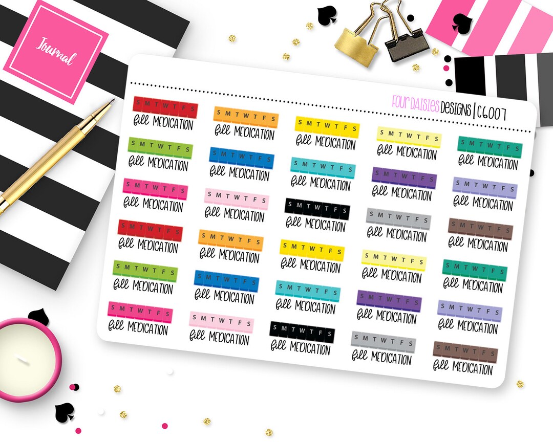 30 Fill Medication Reminder Planner Stickers for Erin Condren Life ...