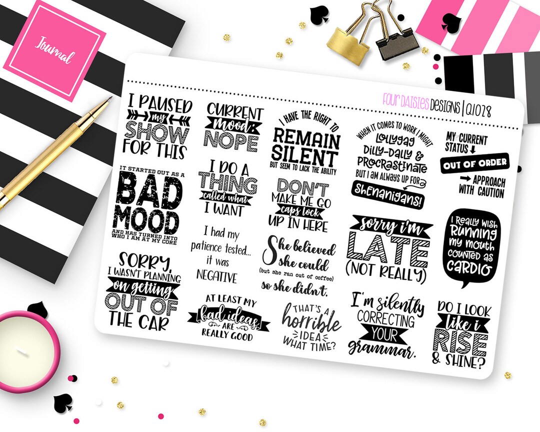Sassy Quotes Planner Stickers for Erin Condren Life Planner, Plum Paper ...