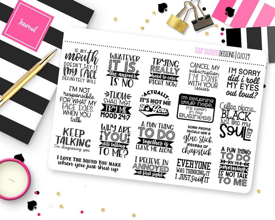Extra Sassy Quotes Planner Stickers for Erin Condren Life Planner, Plum ...