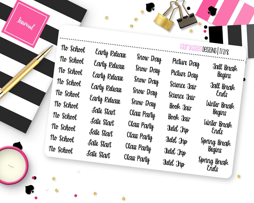 46 School Sampler Script Planner Stickers for Erin Condren Life Planner ...