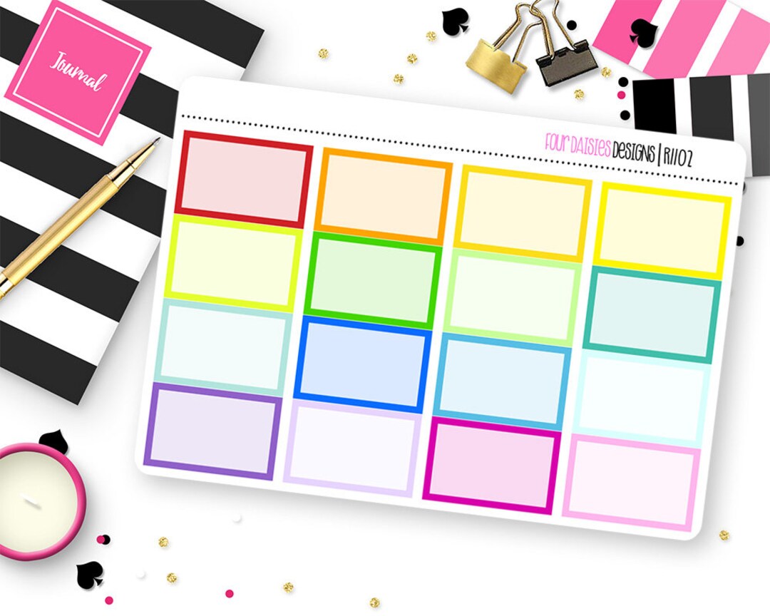 16 Rainbow Half Box Planner Stickers for Erin Condren Life Planner ...