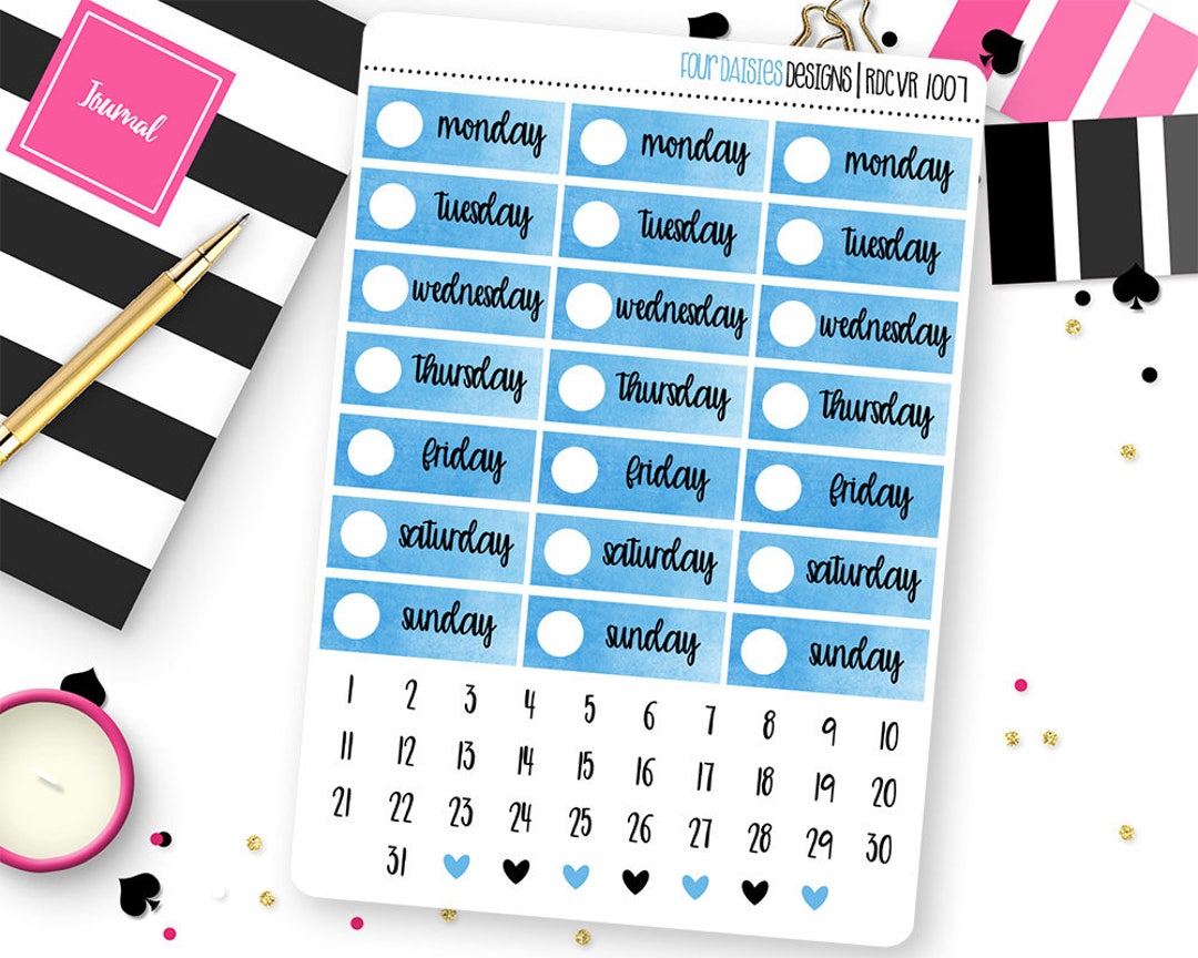 Aqua Watercolor Day/date Cover Planner Stickers for Erin Condren Life ...