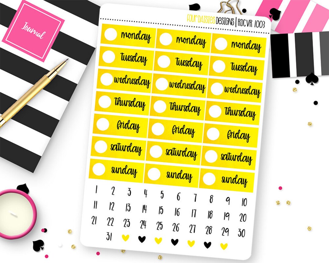 Yellow Watercolor Day/date Cover Planner Stickers for Erin Condren Life ...