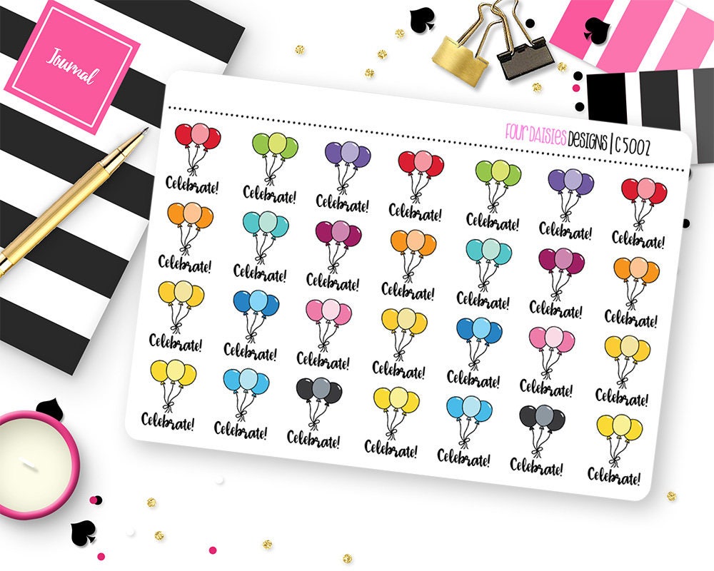 28 Celebrate Balloon Planner Stickers for Erin Condren Life Planner ...