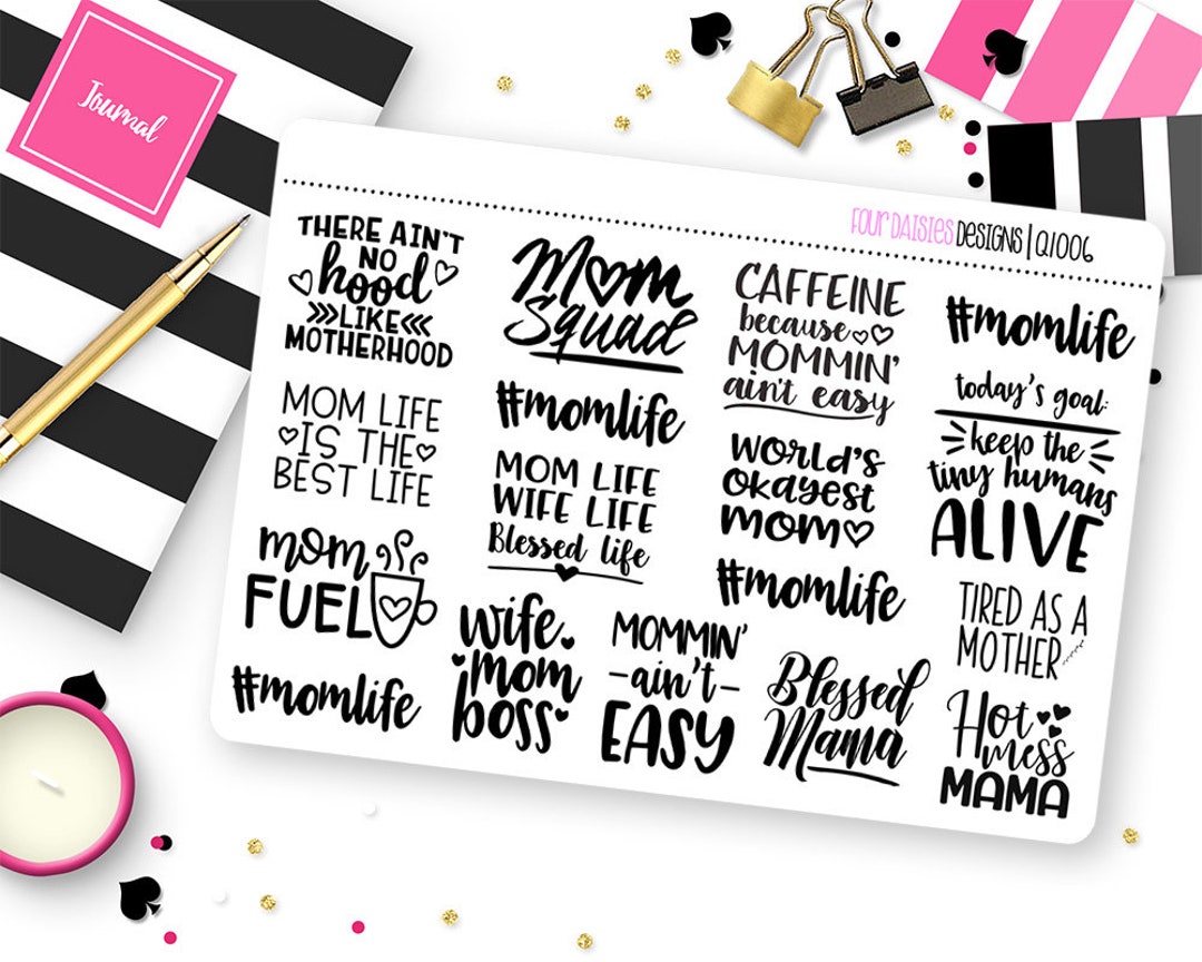 Mom Life Quotes Planner Stickers for Erin Condren Life Planner, Plum ...