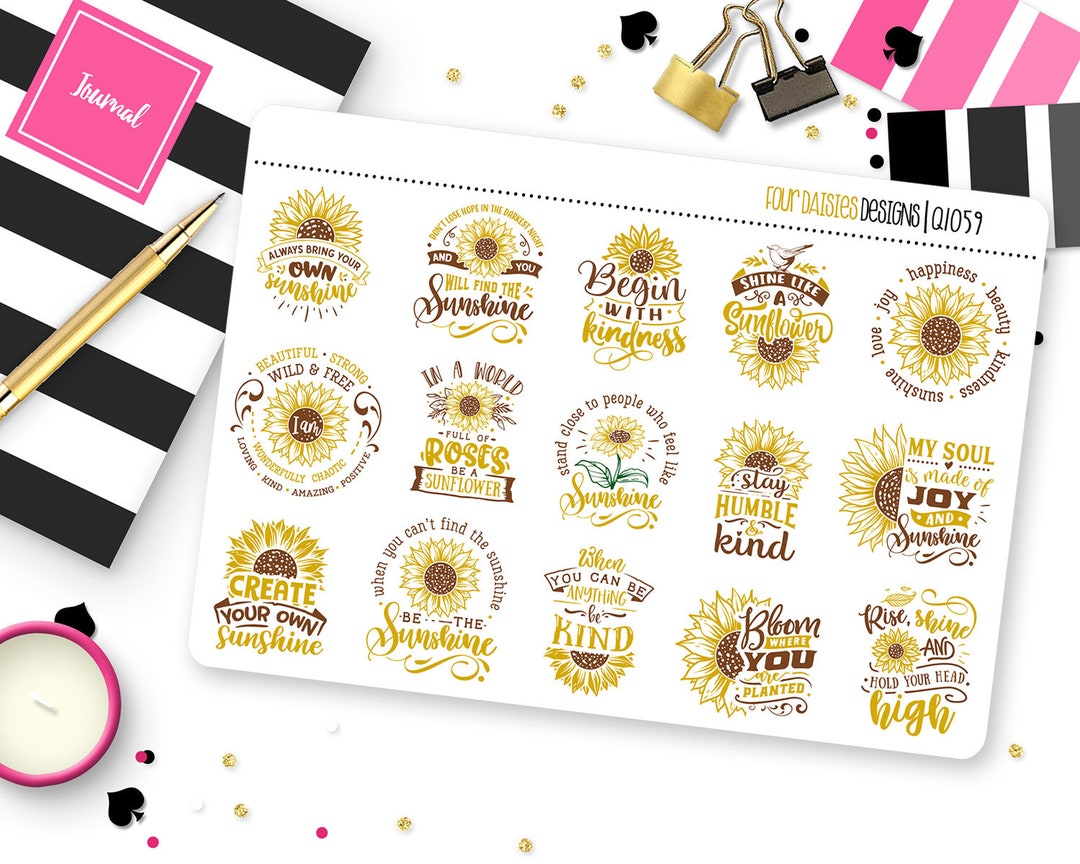 Sunflower Inspirational Quotes Planner Stickers for Erin Condren Life ...