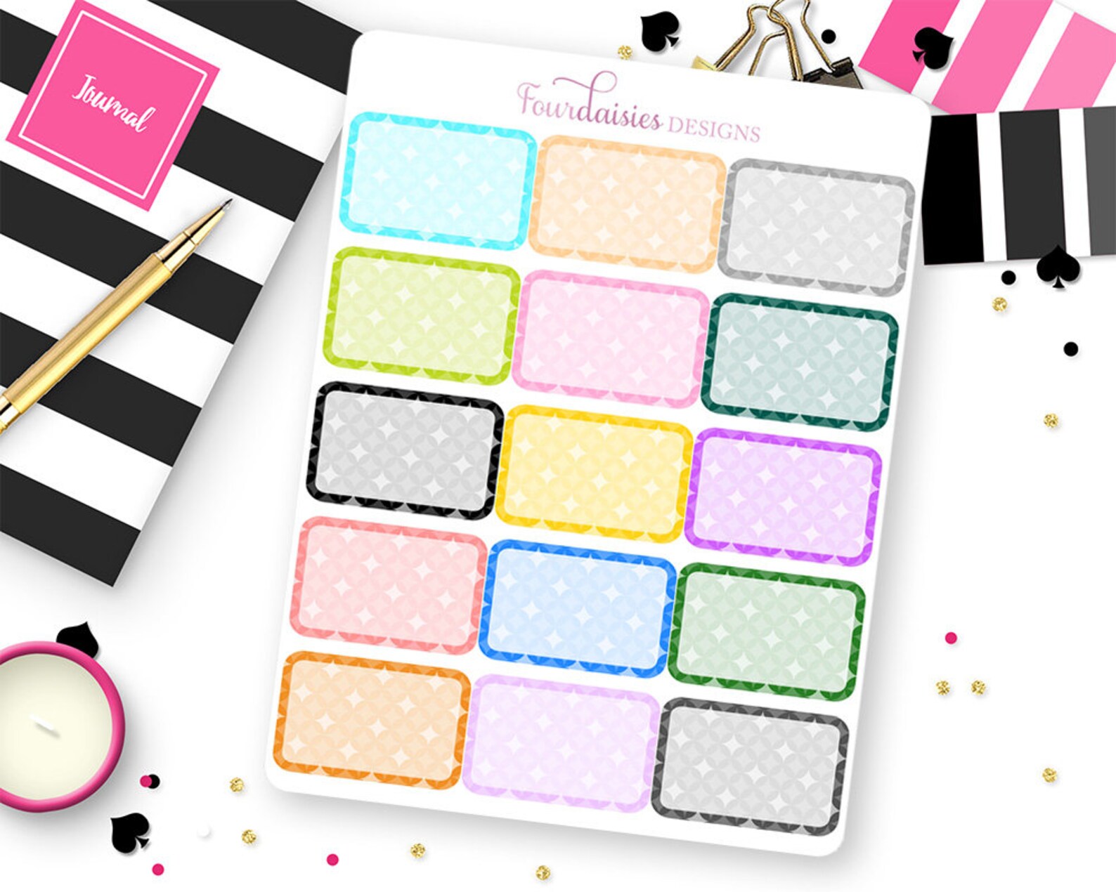 Midcentury Retro Circles Half Box Stickers for Erin Condren Life ...