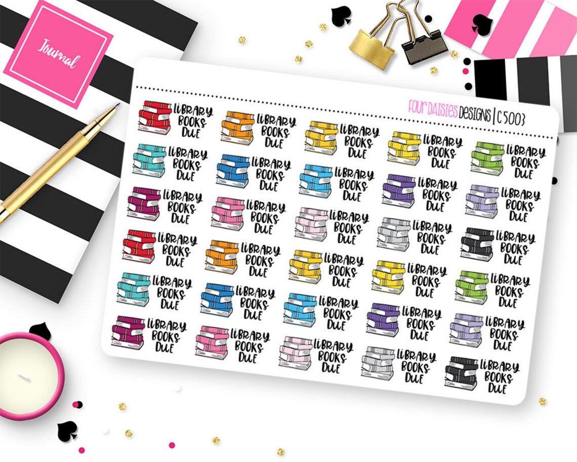 30 Library Books Due Planner Stickers for Erin Condren Life Planner ...