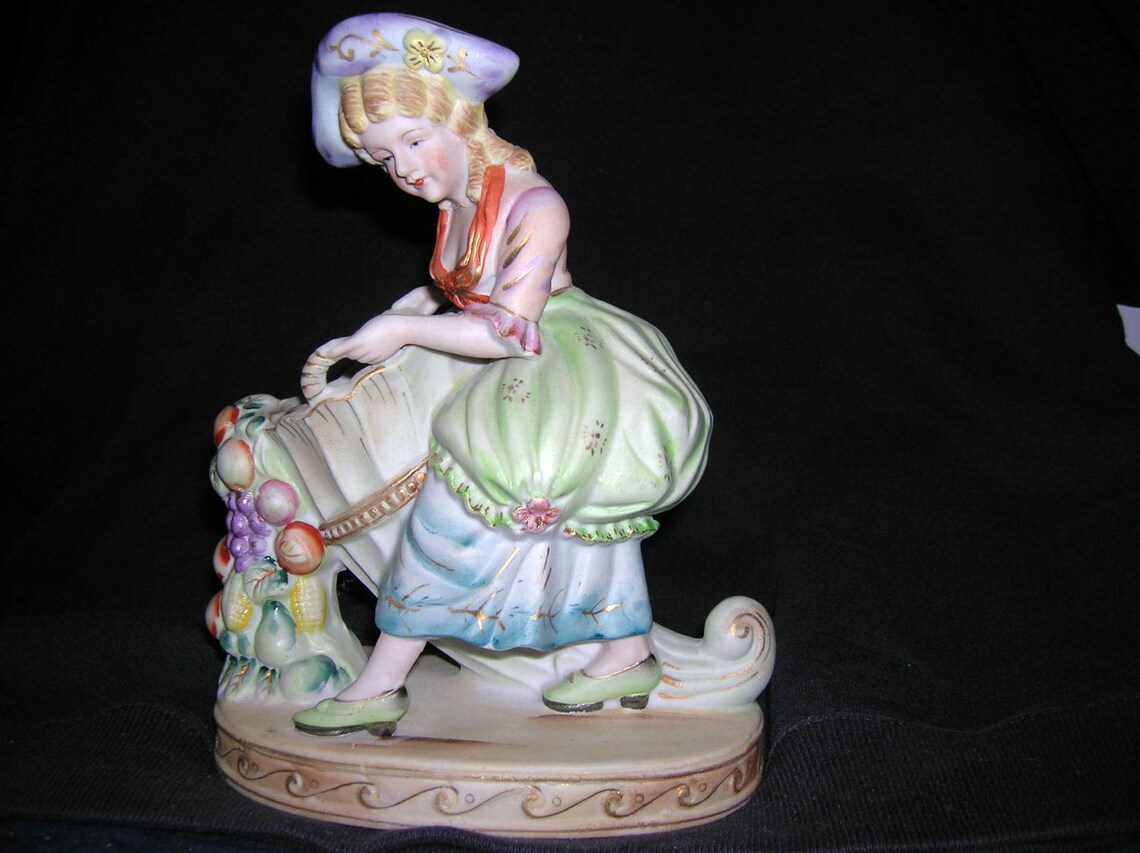 Vintage Shafford Porcelain Figurine Hand Painted Lady With Cornucopia ...