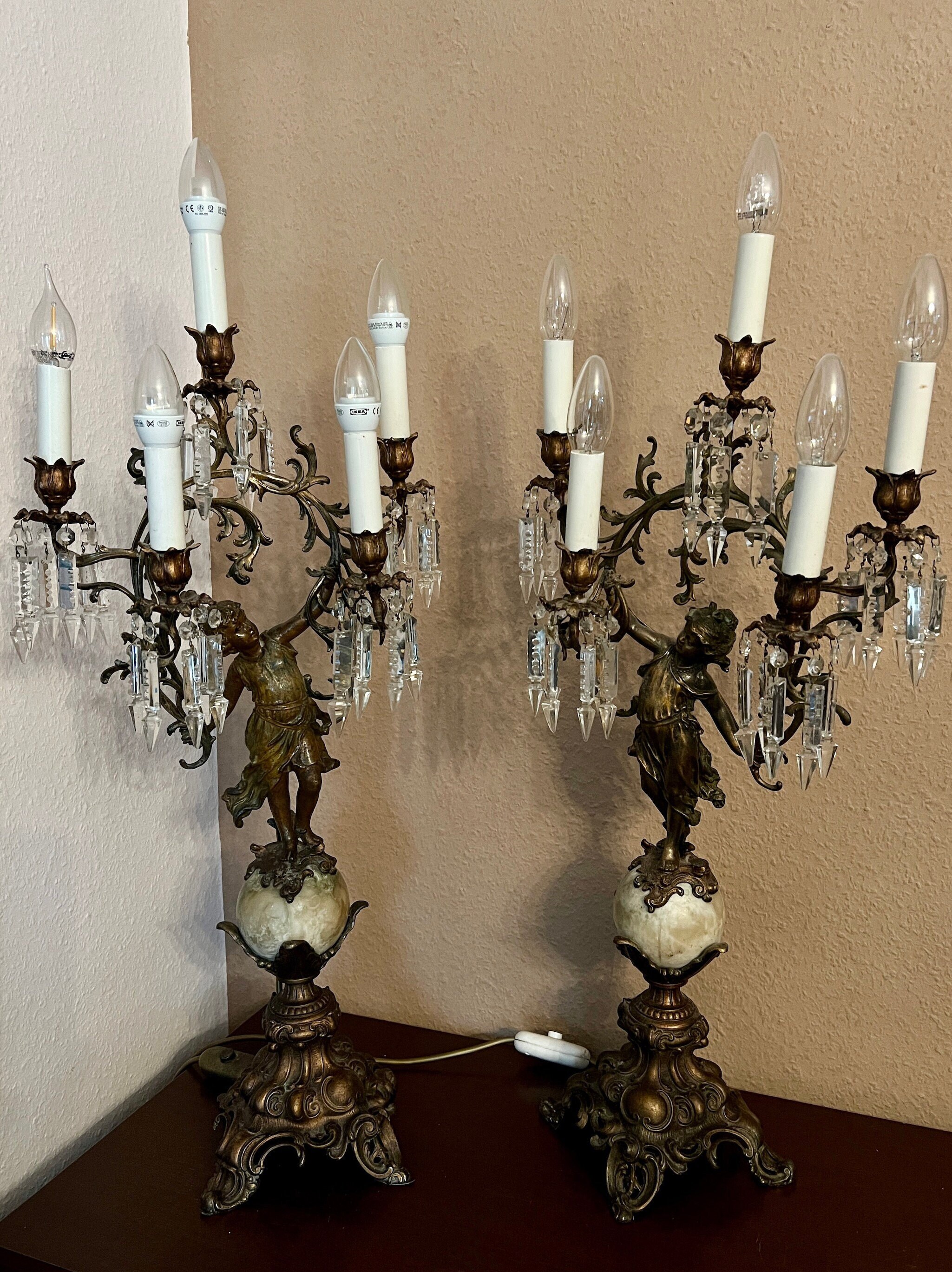 Pair of French Bronze and Alabaster Candelabras With Cherub Figures ...