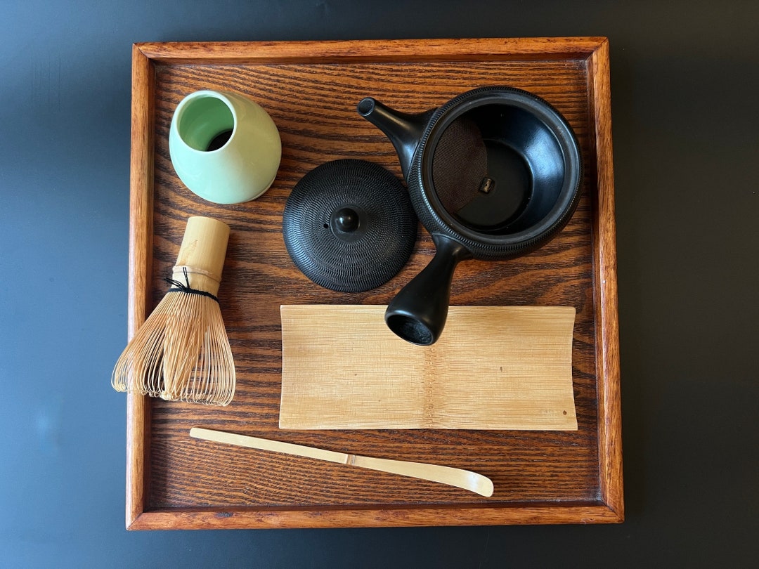 Matcha Tea Set With Tray, Teapot, Ceramic Holder, Bamboo Shelf, Bamboo ...