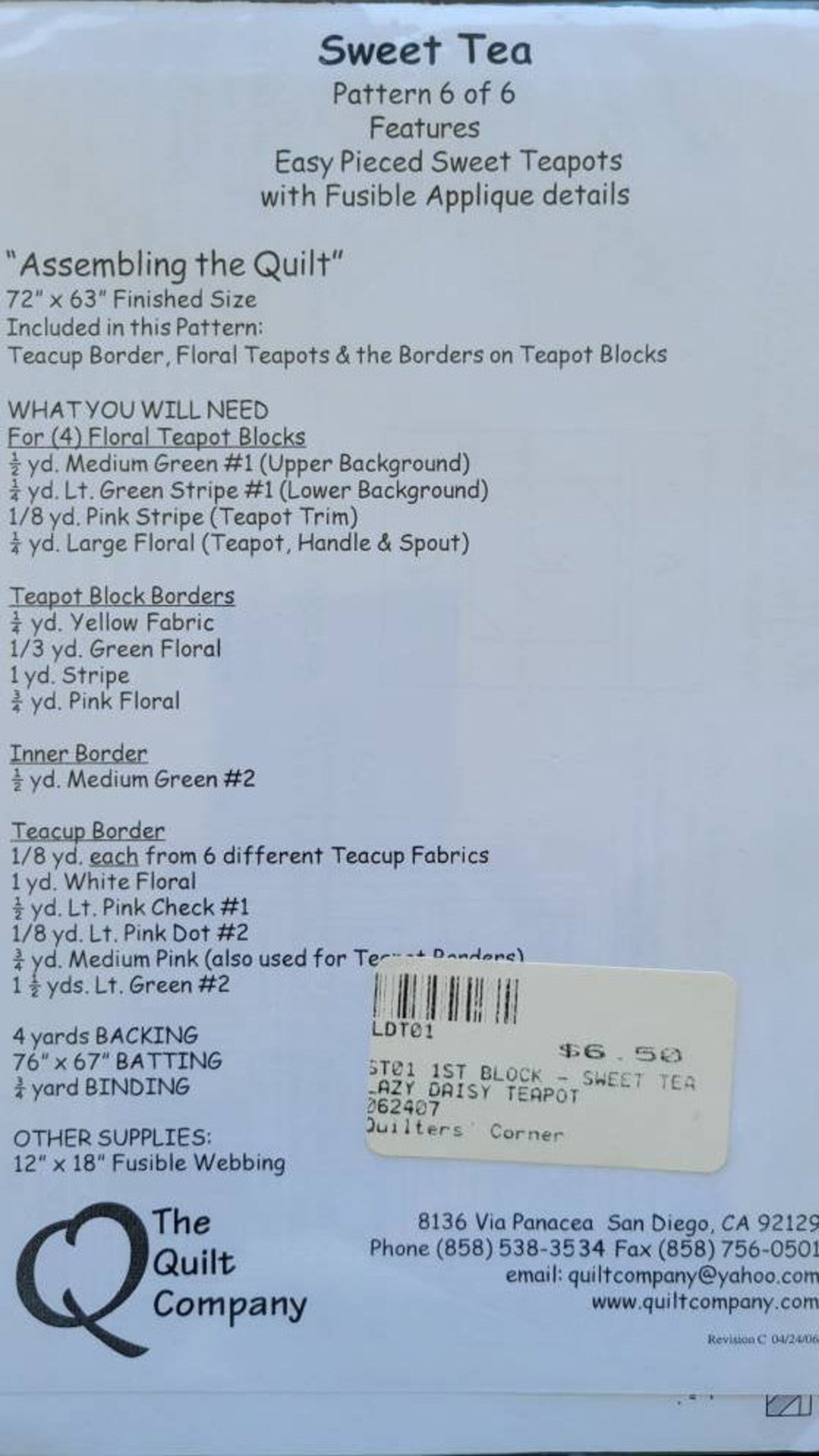 Sweet Tea Quilt Pattern the Quilt Co. Set of 6 Sweet Tea | Etsy