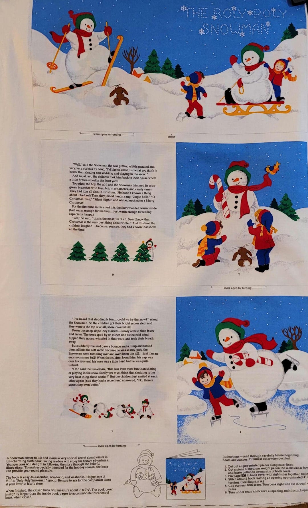 Cut & Sew Fabric Holiday Book, Roly Poly Snowman, Vintage Cranston VIP ...