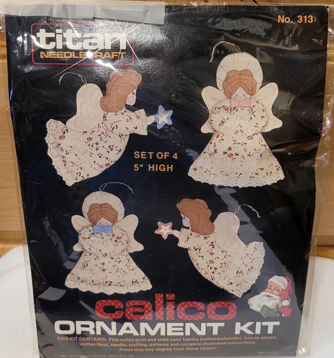 Fabric Angel Ornament Kit, Set of 4 Calico Decorations, Titan ...