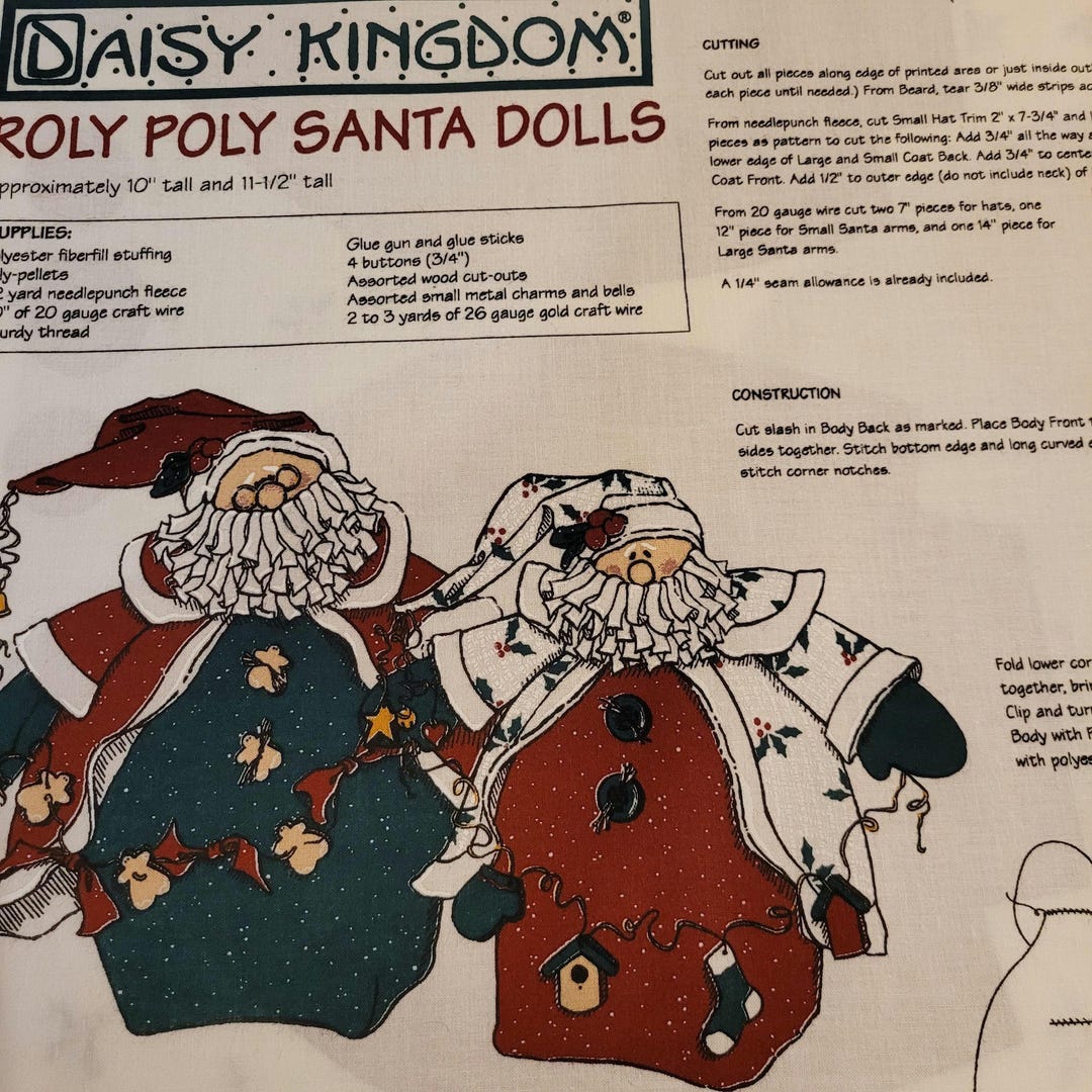 Cut & Sew Roly Poly Santa, Daisy Kingdom Vintage Fabric, Two Santas ...