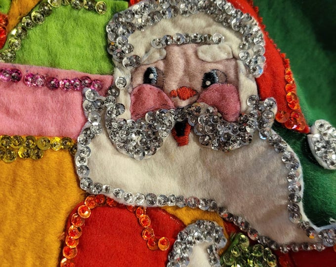 Santa Tree Skirt Hand Sewn Applique & Sequins, Exquisite Handwork ...
