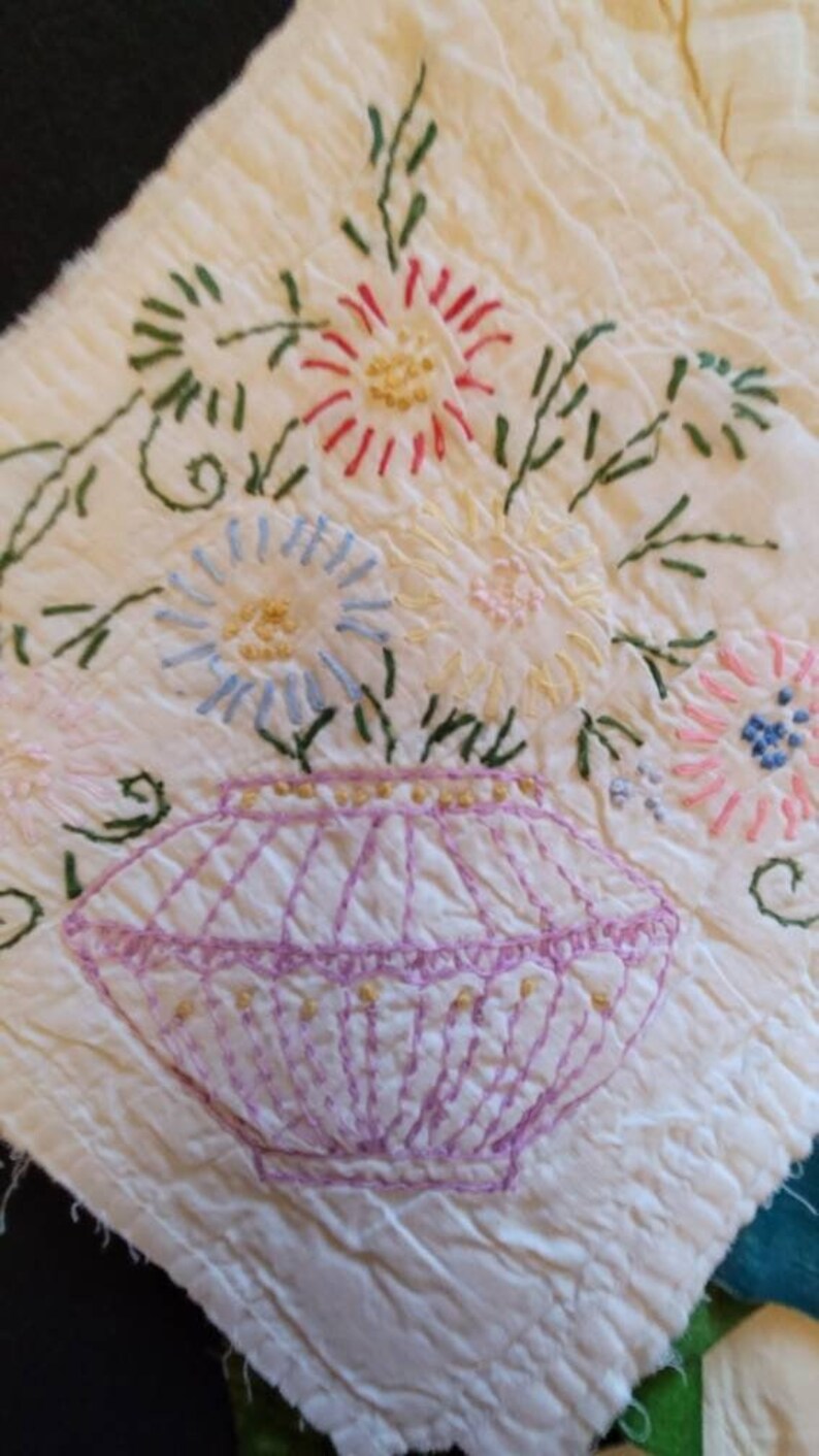 Upcycle Vintage Slow Stitch Crafting Pieces Embroidered Quilt - Etsy