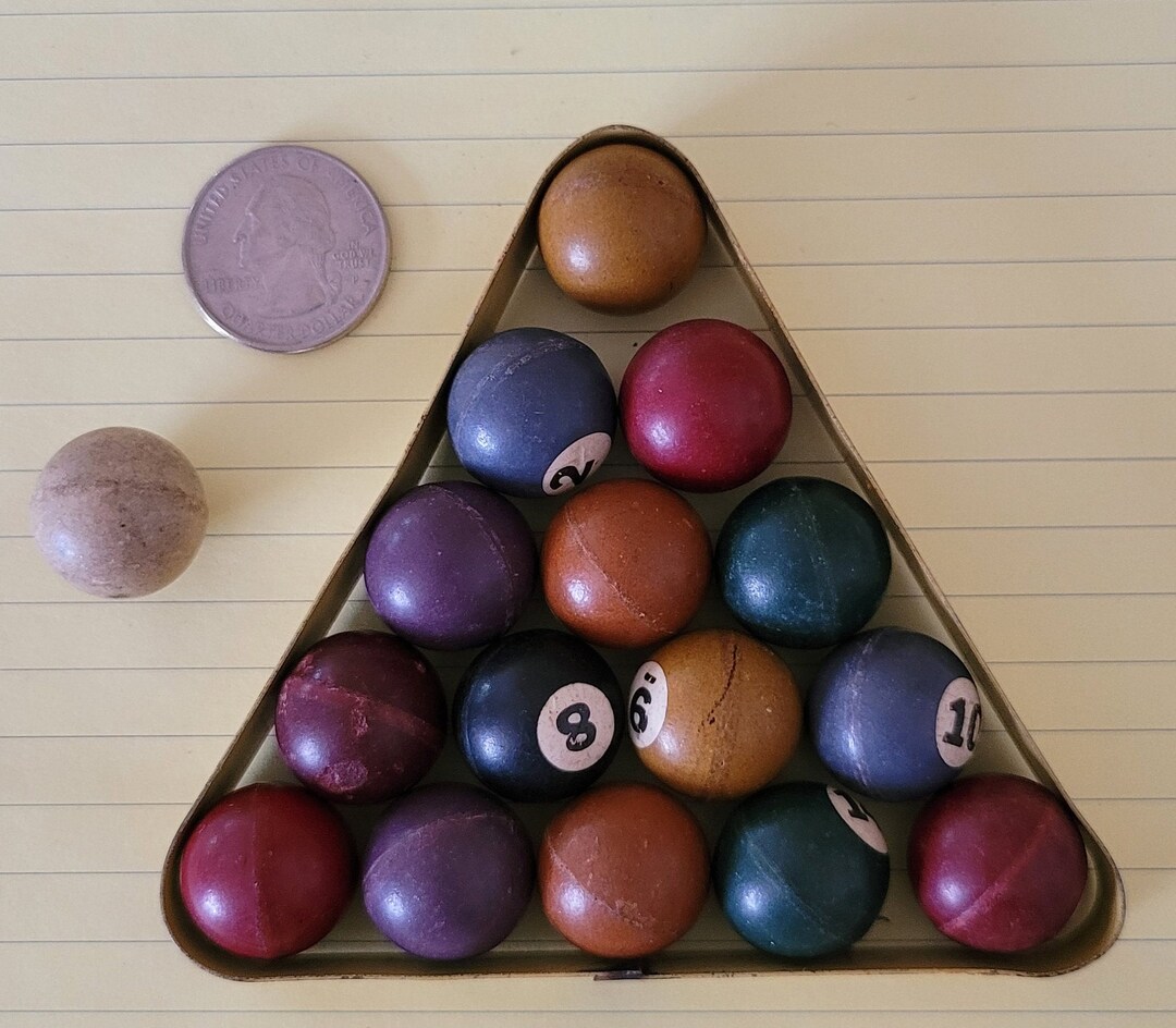 Miniature Pool Ball Set & Metal Rack, Very Old Collectible 3/4 Billard ...
