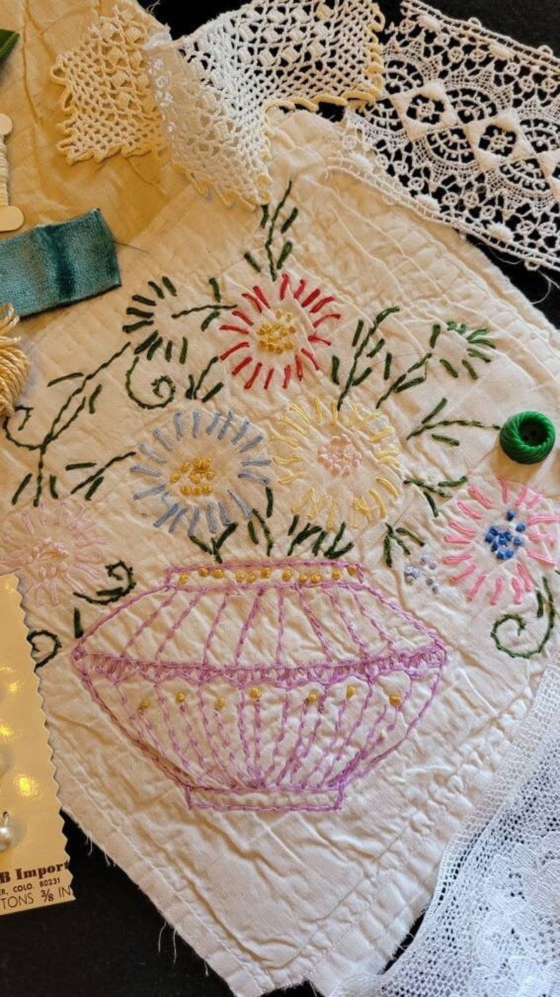 Upcycle Vintage Slow Stitch Crafting Pieces Embroidered Quilt - Etsy