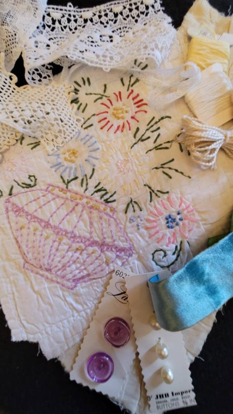 Upcycle Vintage Slow Stitch Crafting Pieces Embroidered Quilt - Etsy