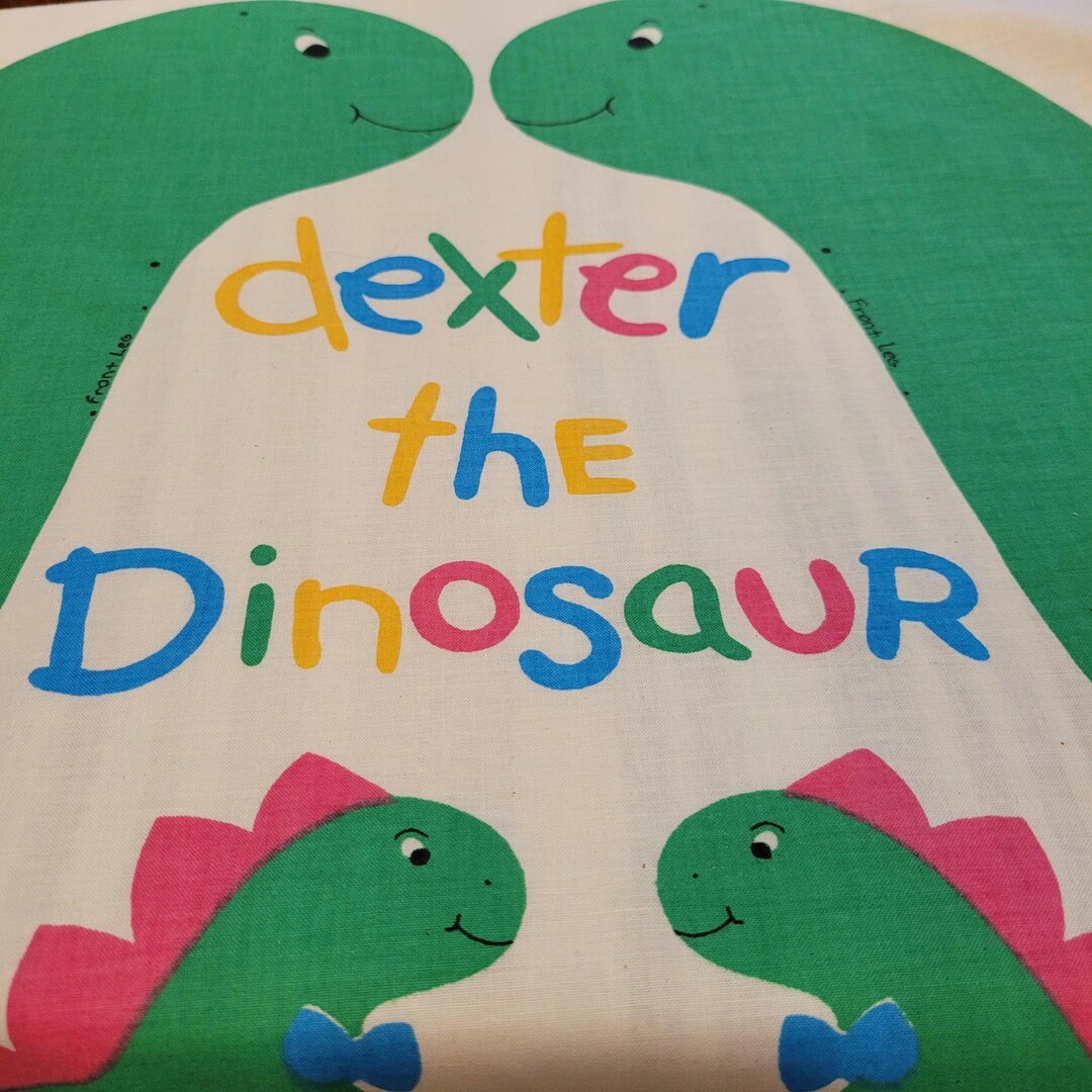 Dexter the Dinosaur Pillow Fabric in Green, Vintage Cut & Sew Panel ...