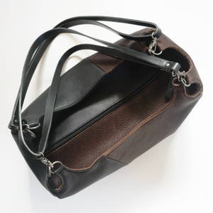 Leather Handbag, Diagonal Sides, Two Coloured, Black & Brown, Supple ...