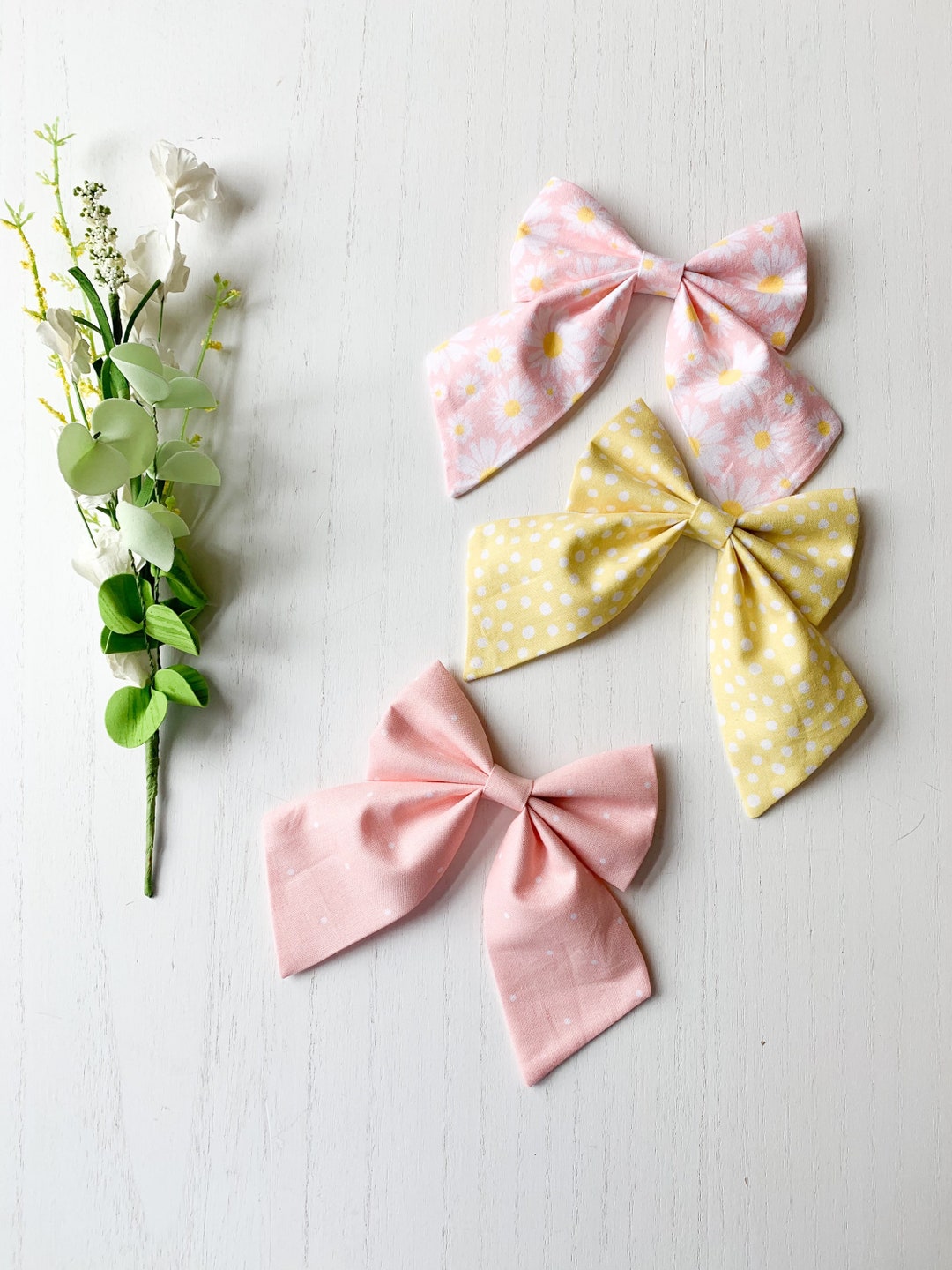 Pink & Yellow Daisy Sailor Bow, Big Sister Little Sister Matching Bows ...