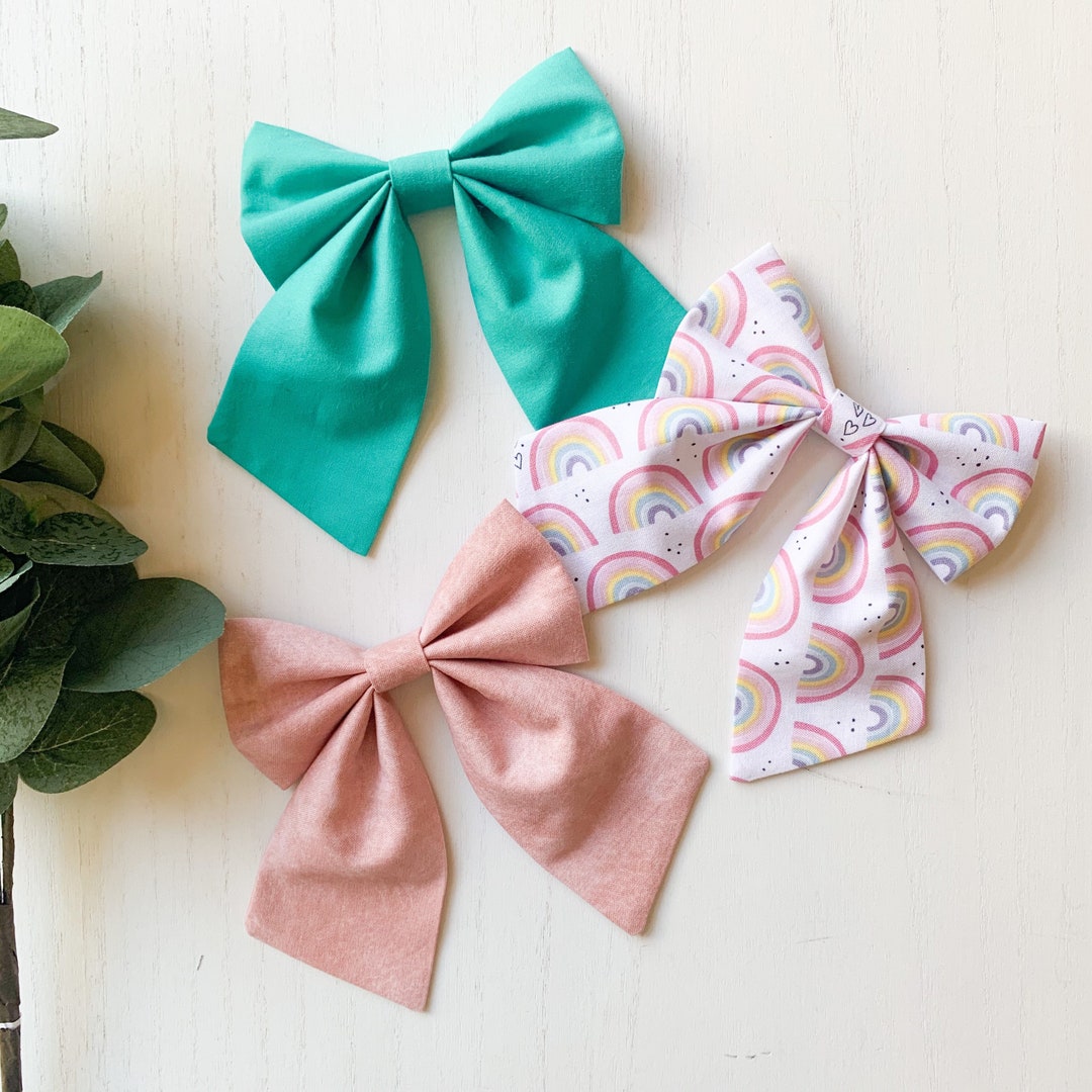 Teal Rainbow Sailor Bow, Girls Hair Bows, Baby Bows, Baby Headbands ...