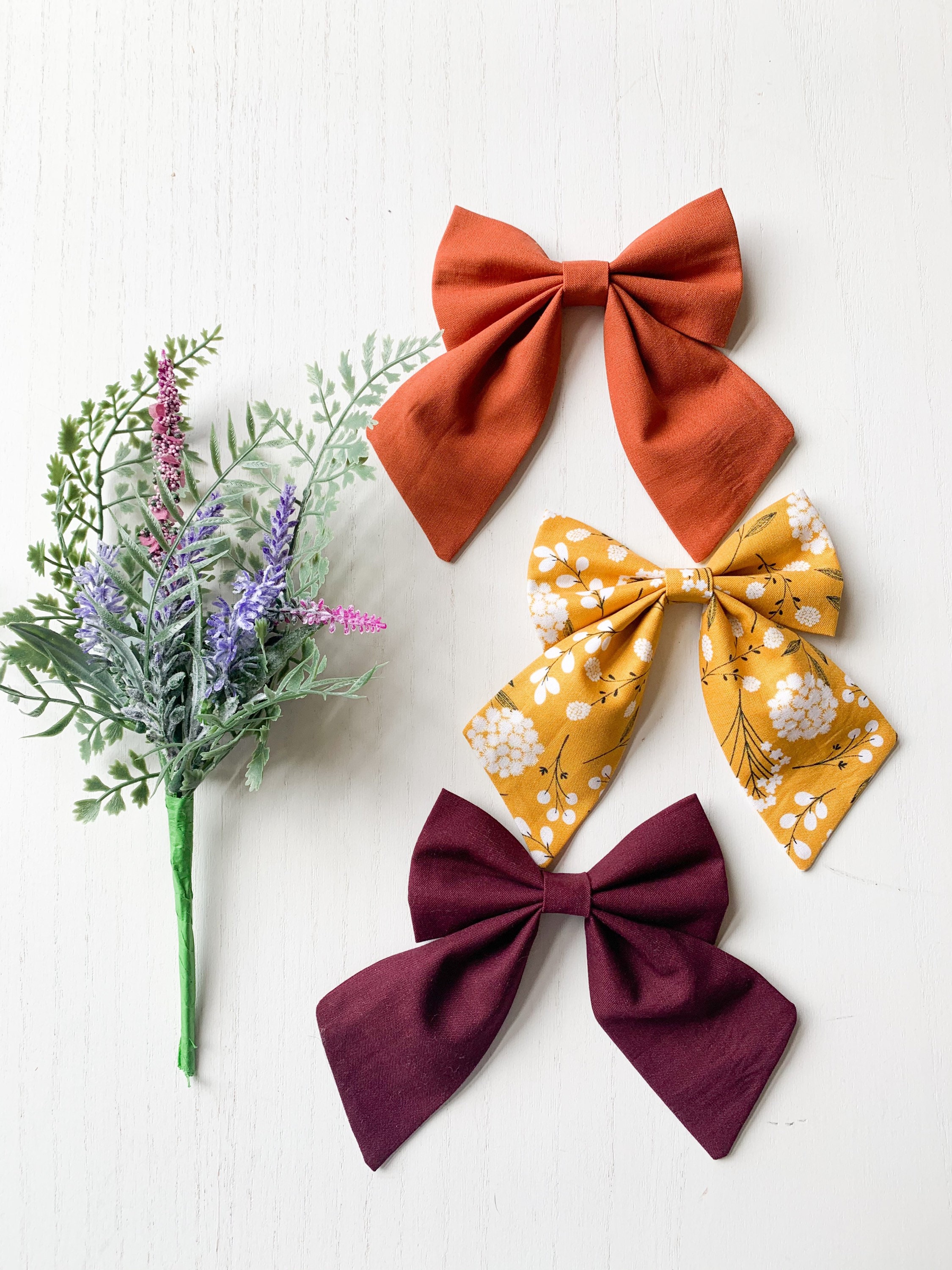 Mustard Burgundy Burnt Orange Sailor Bow Girls Hair Bows | Etsy