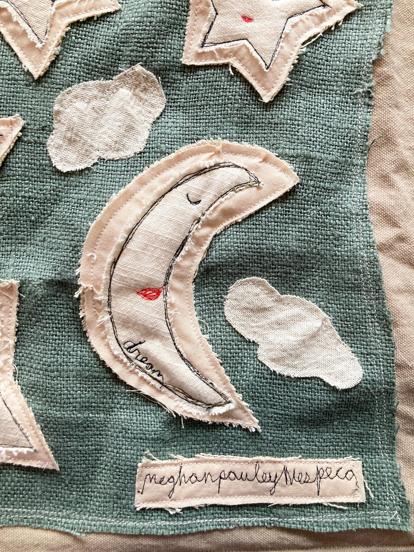 Stars and Moon Fabric Wall Hanging Celestial Boho Nursery Textile Wall ...