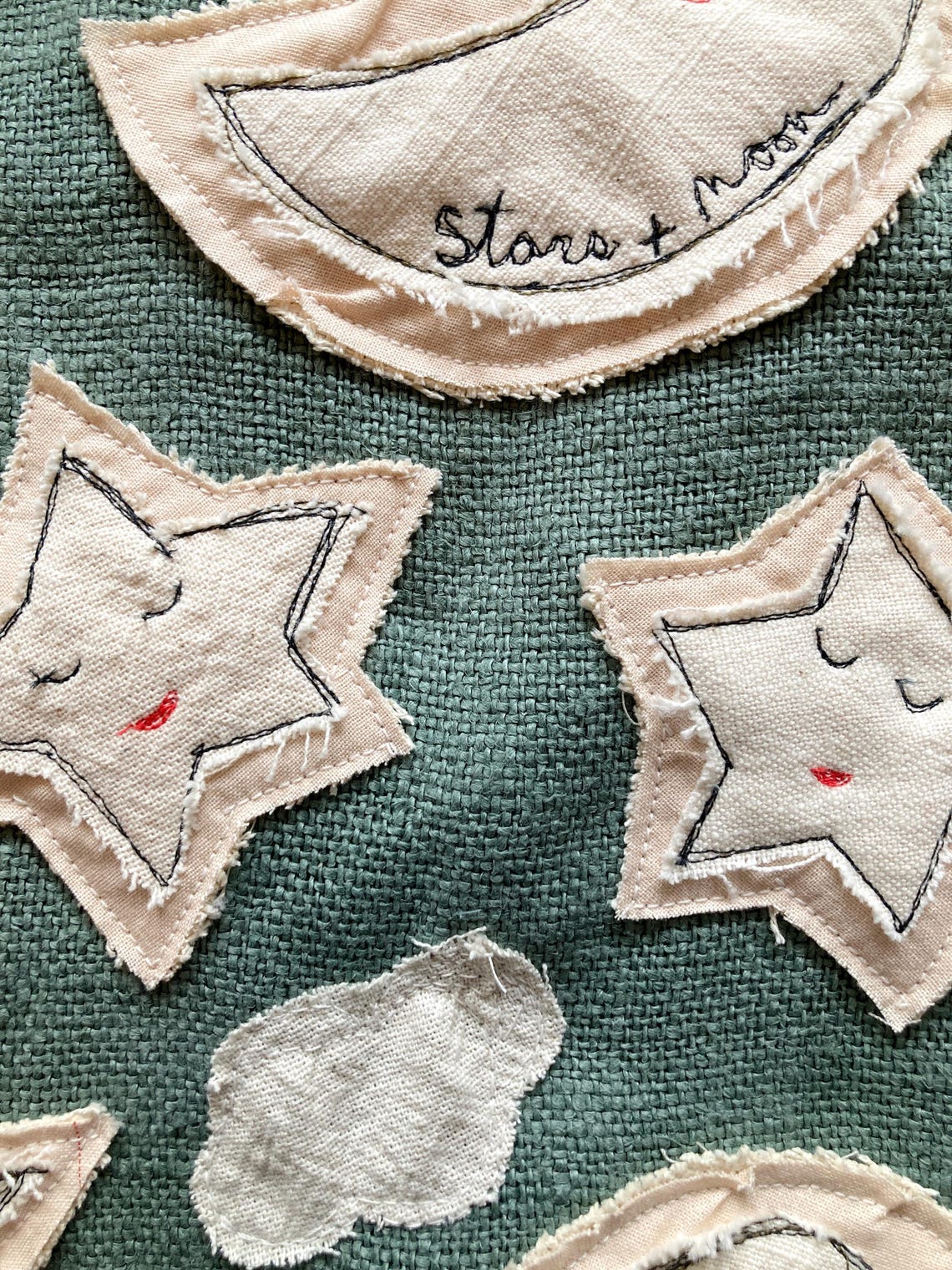 Stars and Moon Fabric Wall Hanging Celestial Boho Nursery Textile Wall ...