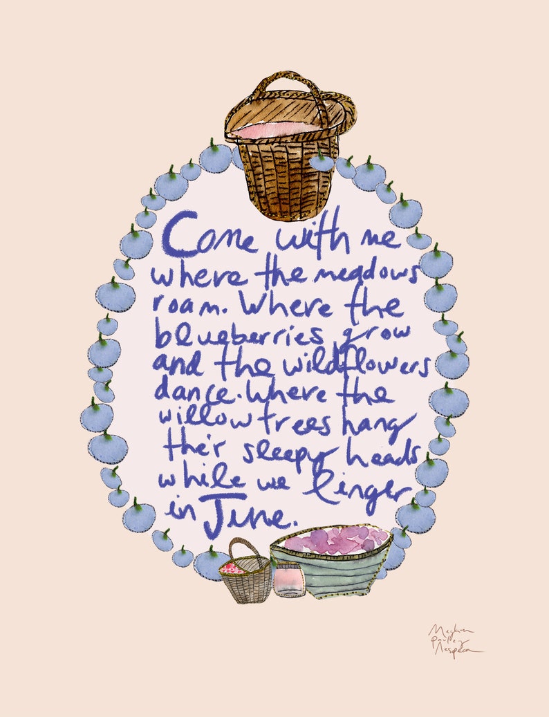 Whimsical Blueberry Storybook Art Print for Nursery Decor Summer Folk ...
