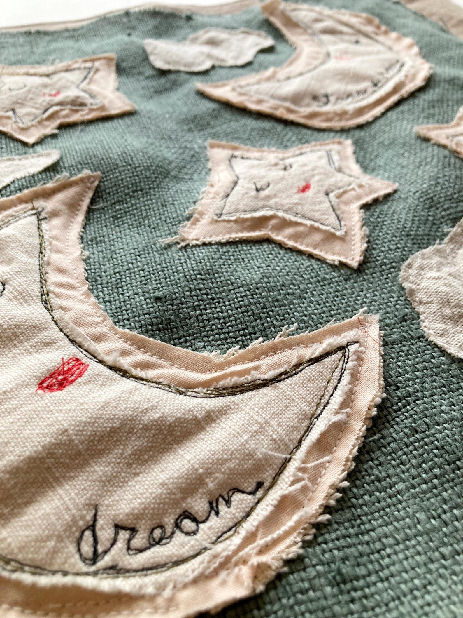 Stars and Moon Fabric Wall Hanging Celestial Boho Nursery Textile Wall ...