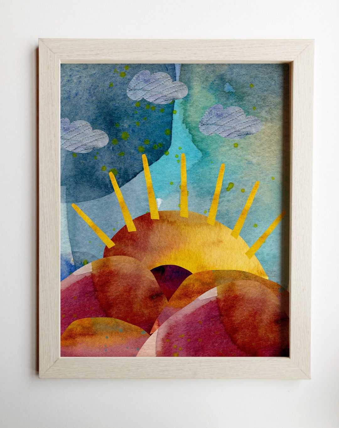Sunrise ART PRINT Sunshine Illustration Watercolor Colorful Bright ...