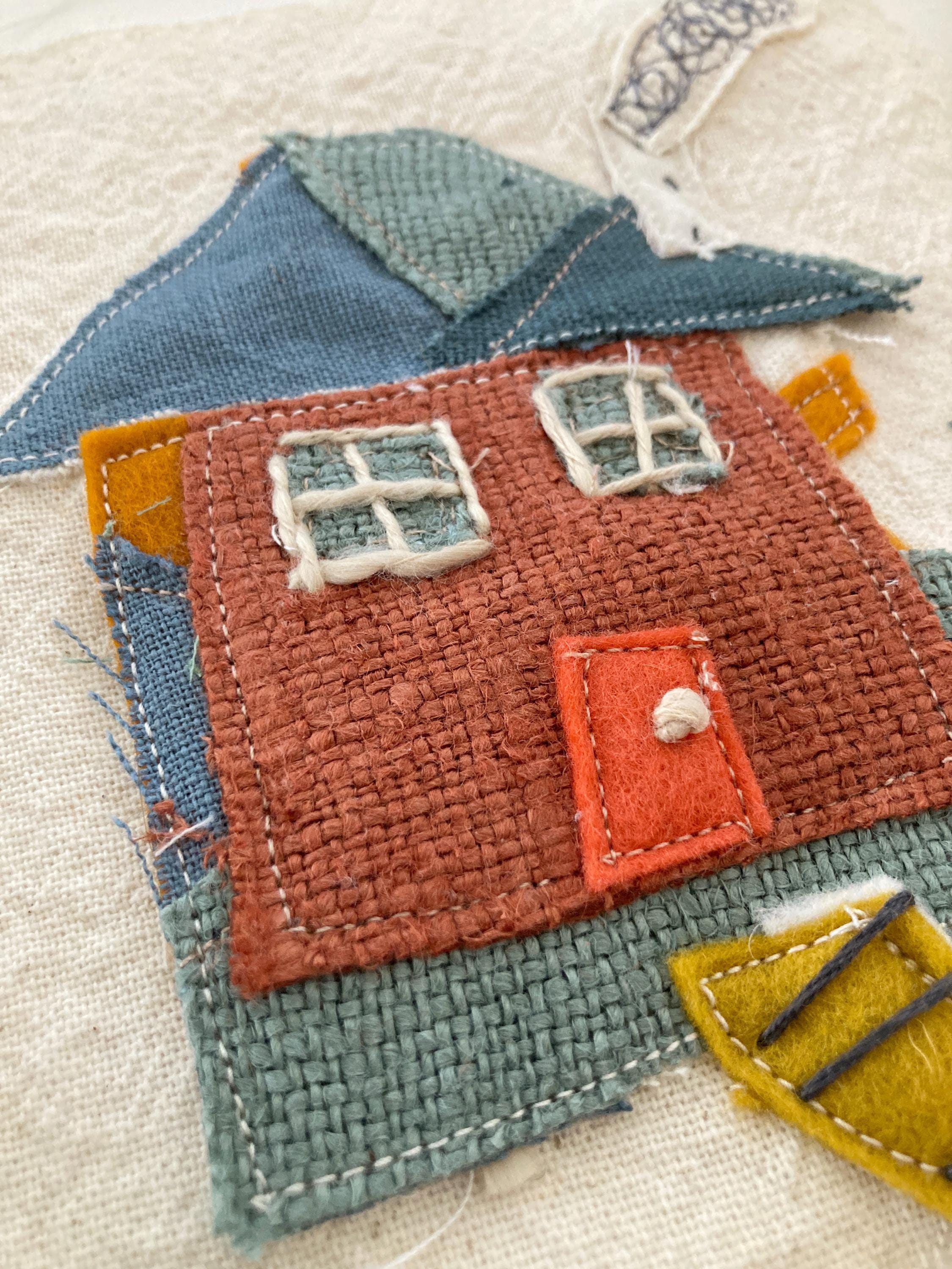 Whimsical Textile Wall Art Framed Country Cottage Fabric Collage for ...
