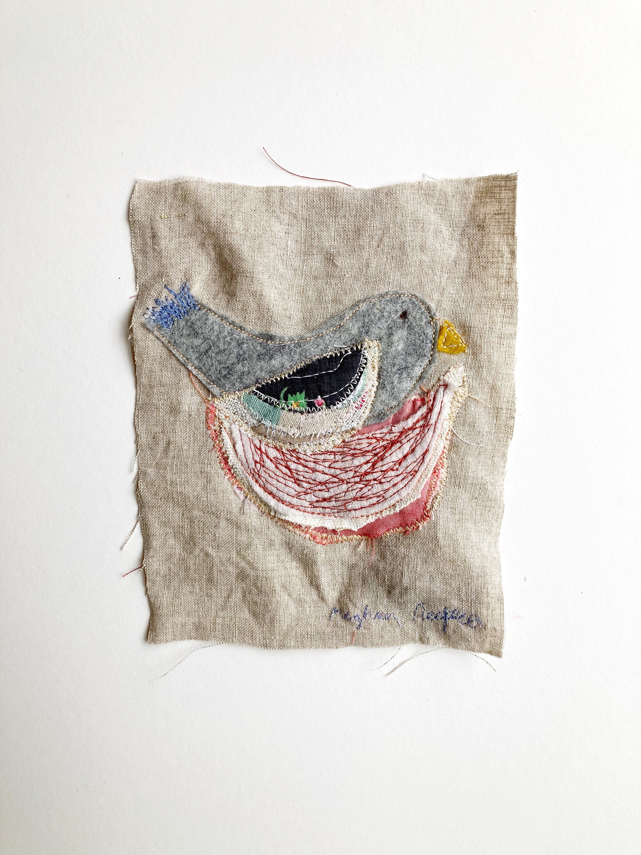 Bird Artwork Textile Wall Art Quilted Bird Fabric Art Framed Woodland ...