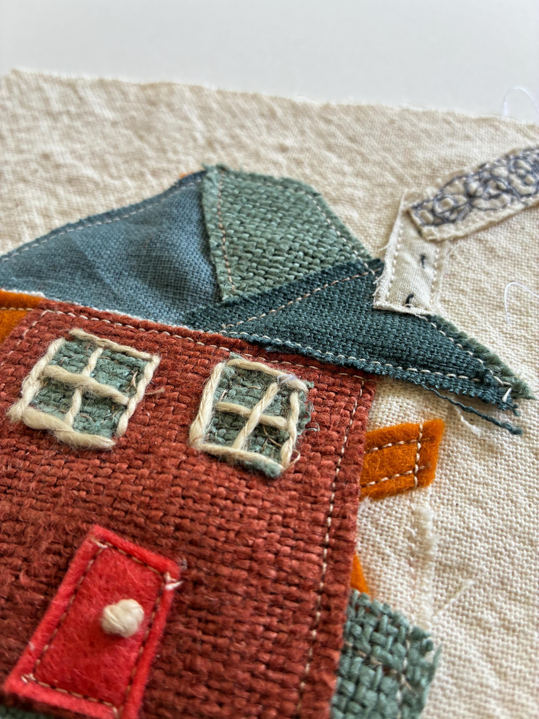 Whimsical Textile Wall Art Framed Country Cottage Fabric Collage for ...