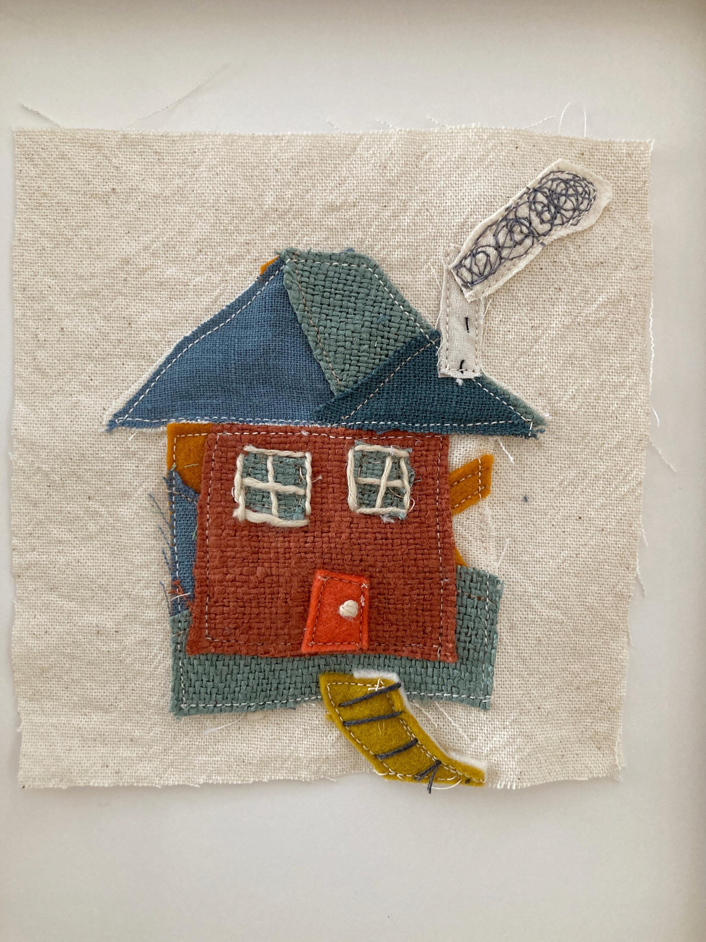 Whimsical Textile Wall Art Framed Country Cottage Fabric Collage for ...