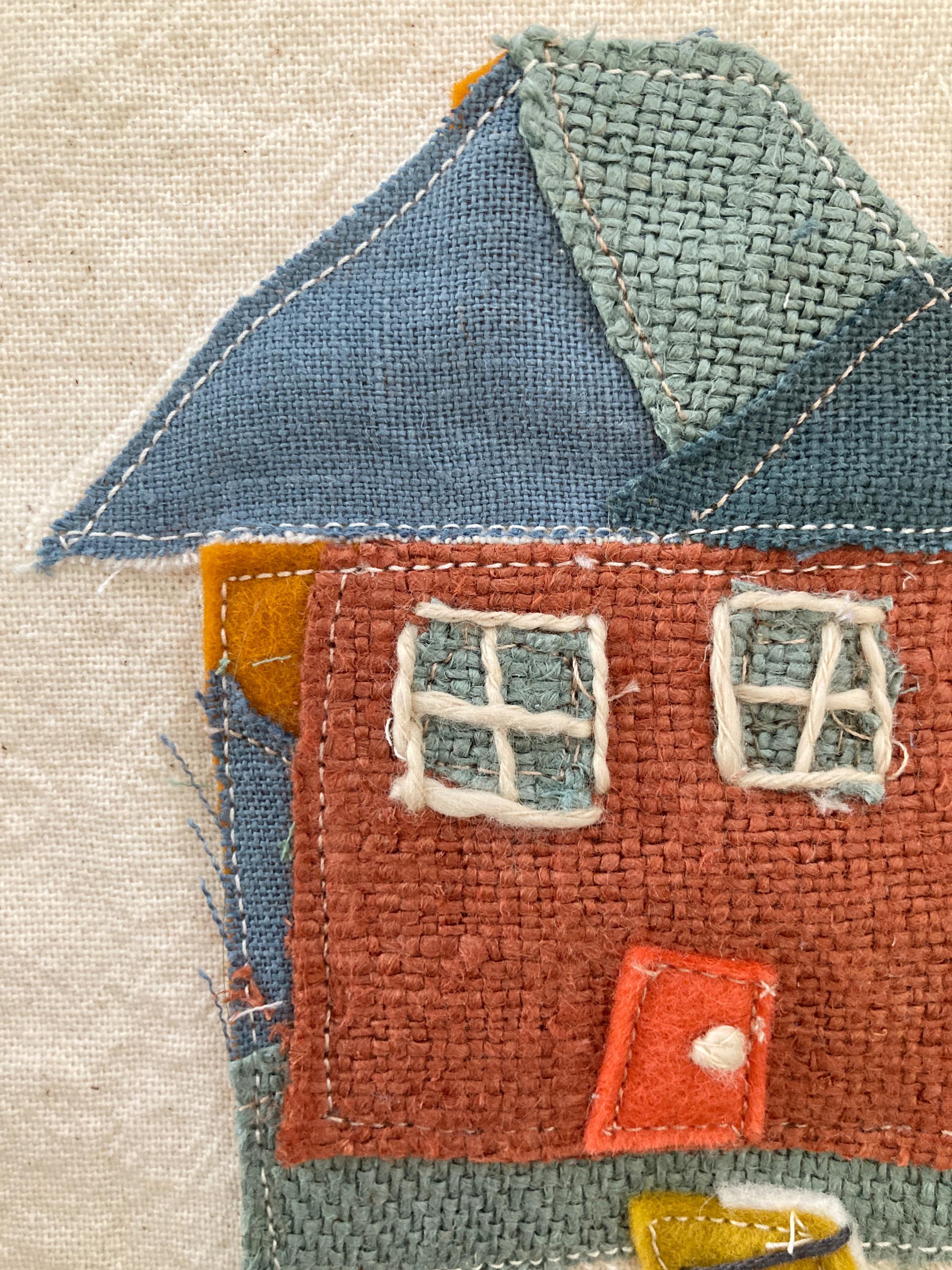 Textile Wall Art Fabric House Collage Nursery Decor FRAMED 8 X 10 Folk ...