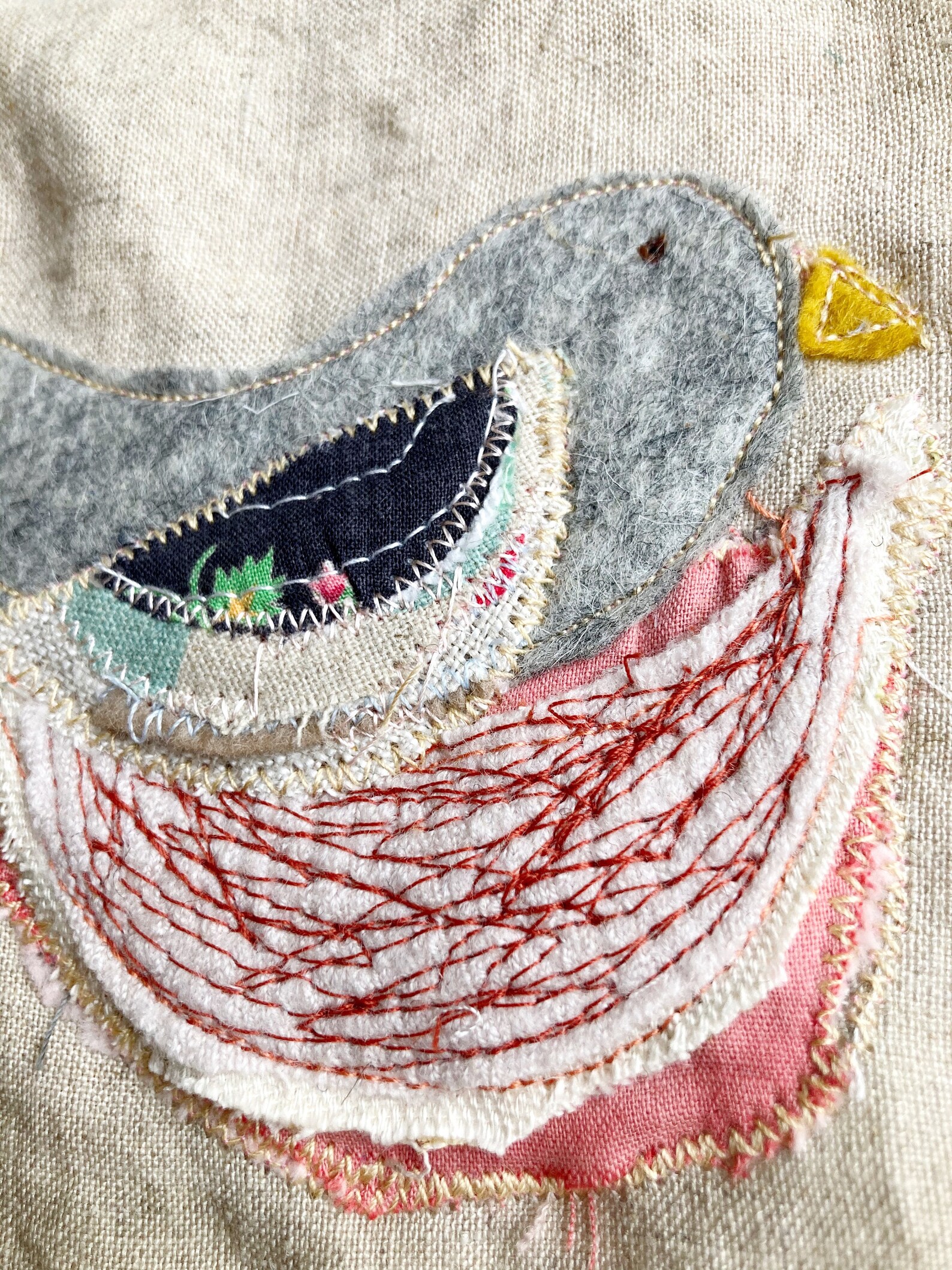 Bird Artwork Textile Wall Art Quilted Bird Fabric Art Framed Woodland ...