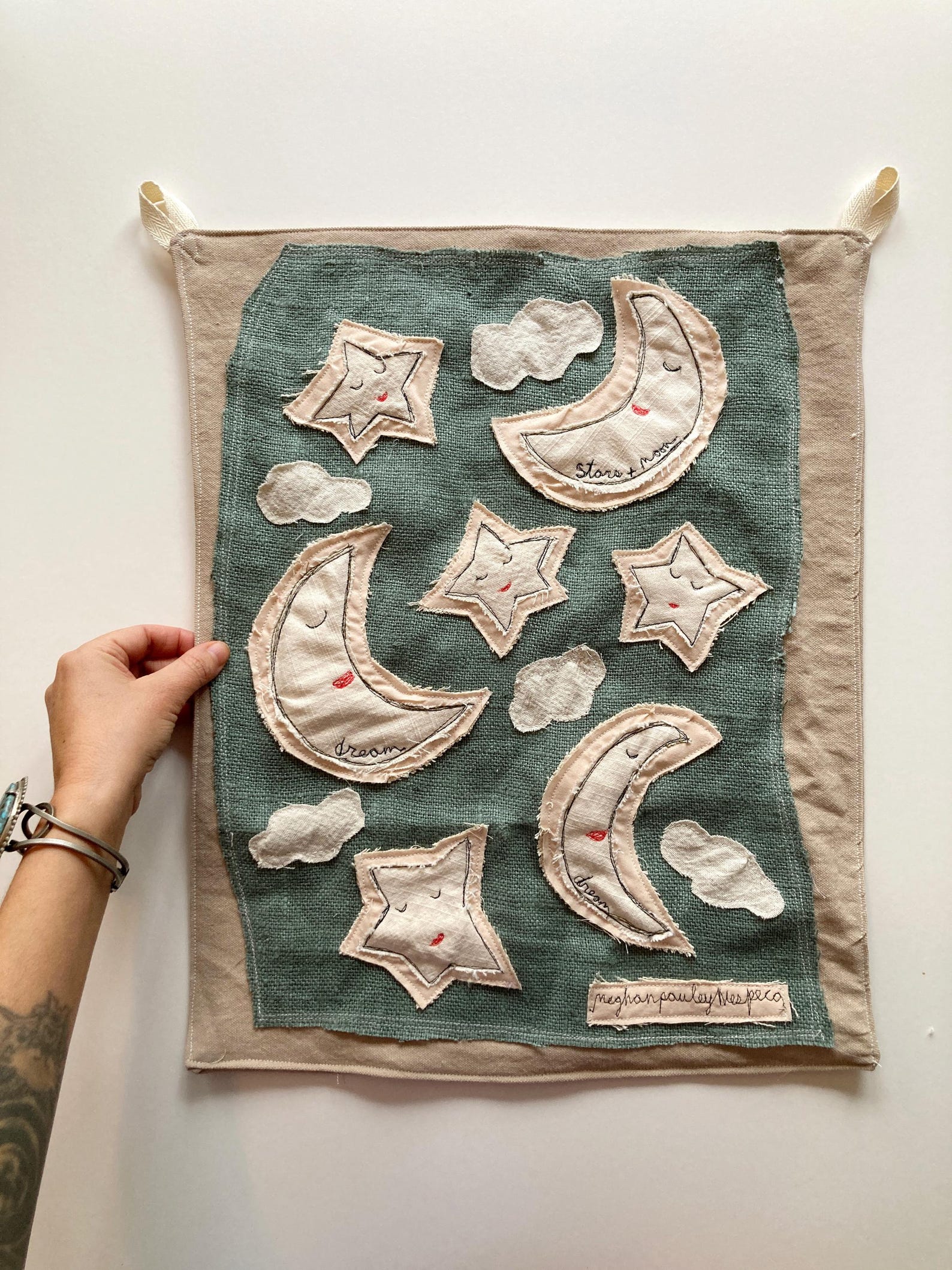 Stars and Moon Fabric Wall Hanging Celestial Boho Nursery Textile Wall ...