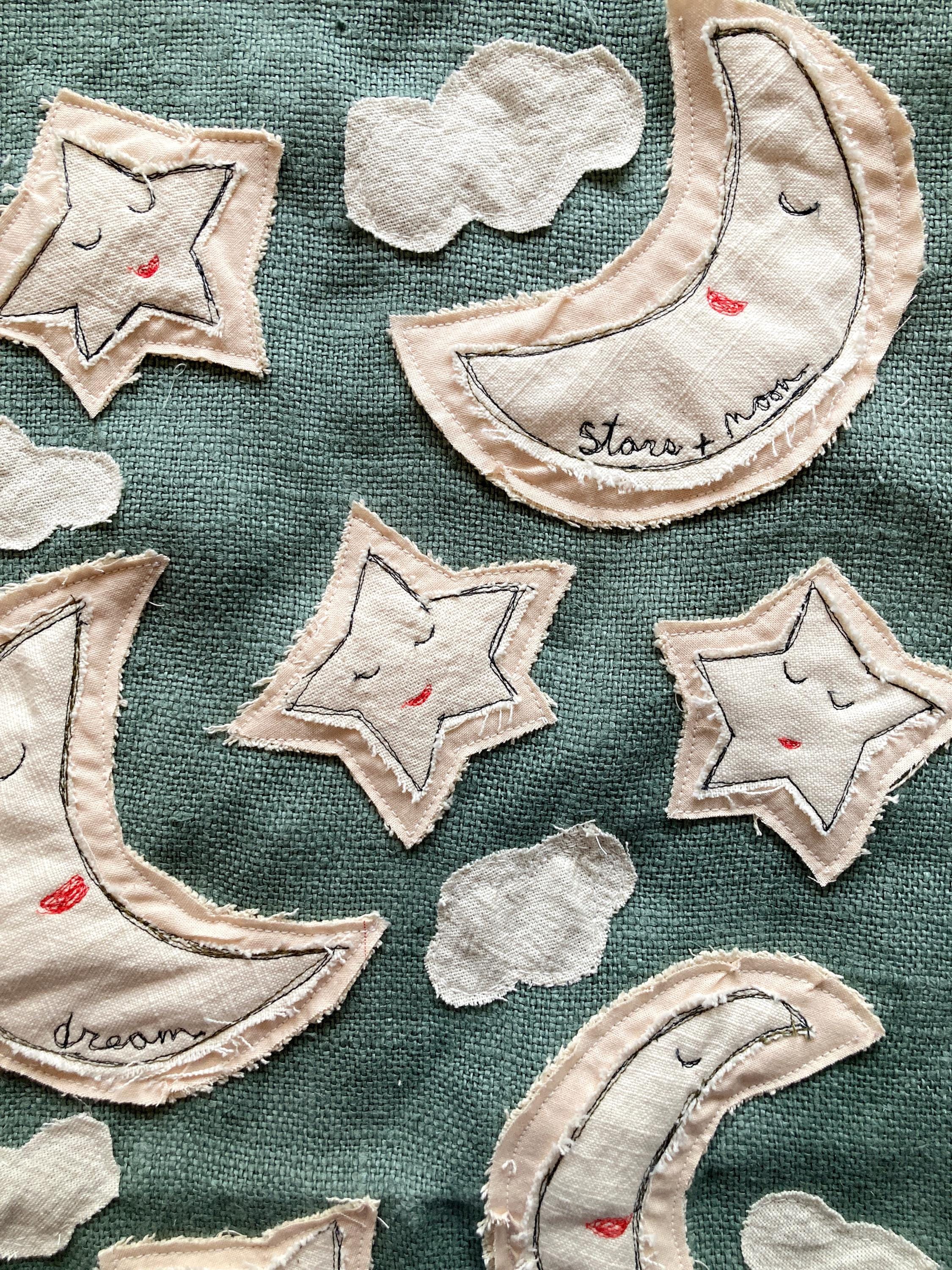 Stars and Moon Fabric Wall Hanging Celestial Boho Nursery Textile Wall ...