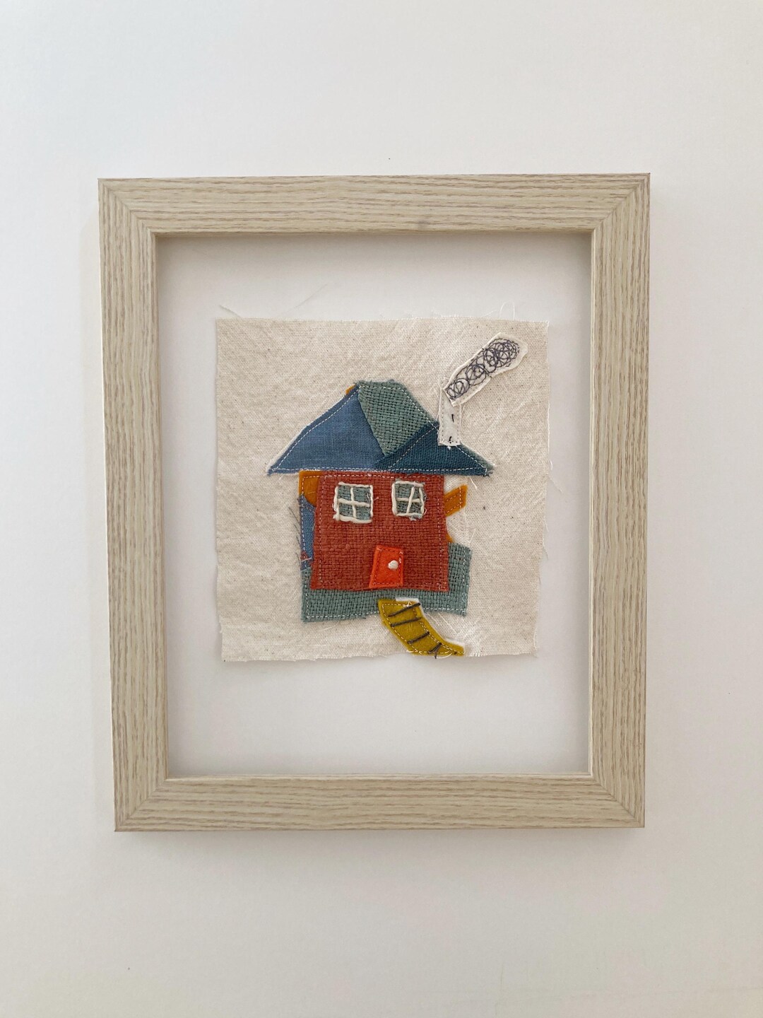Whimsical Textile Wall Art Framed Country Cottage Fabric Collage for ...
